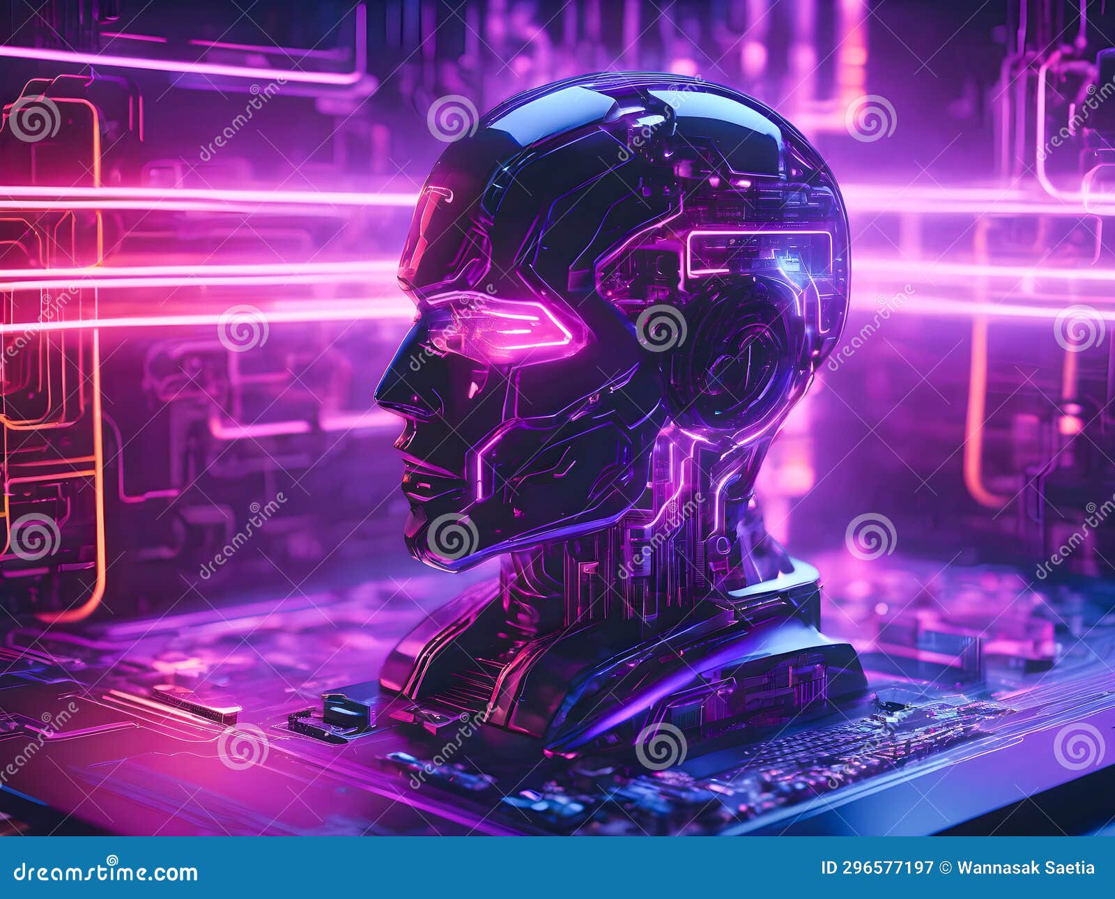 Cyborg Head on Circuit Board. Artificial Intelligence Stock ...