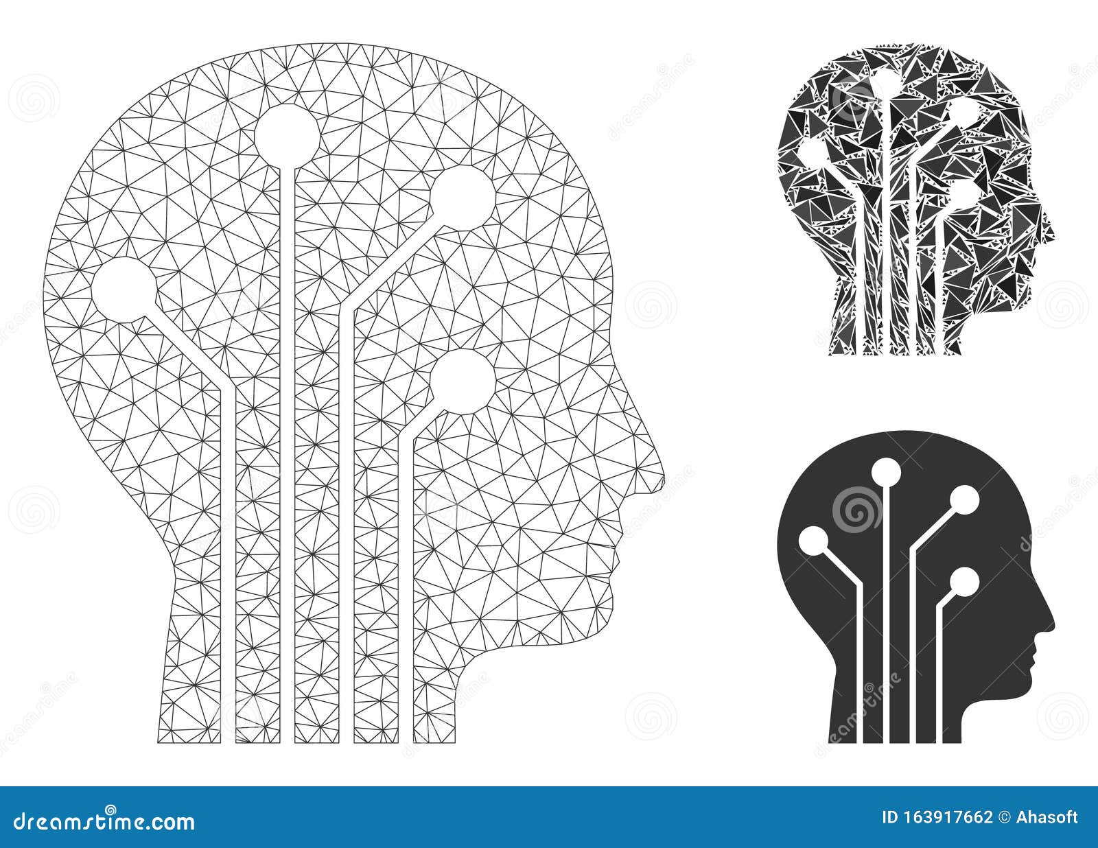 Cyborg Head Circuit Vector Mesh 2D Model and Triangle Mosaic Icon Stock ...