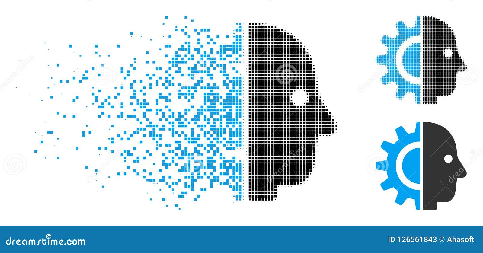 Broken Pixel Halftone Cyborg Head Icon Stock Vector - Illustration of ...