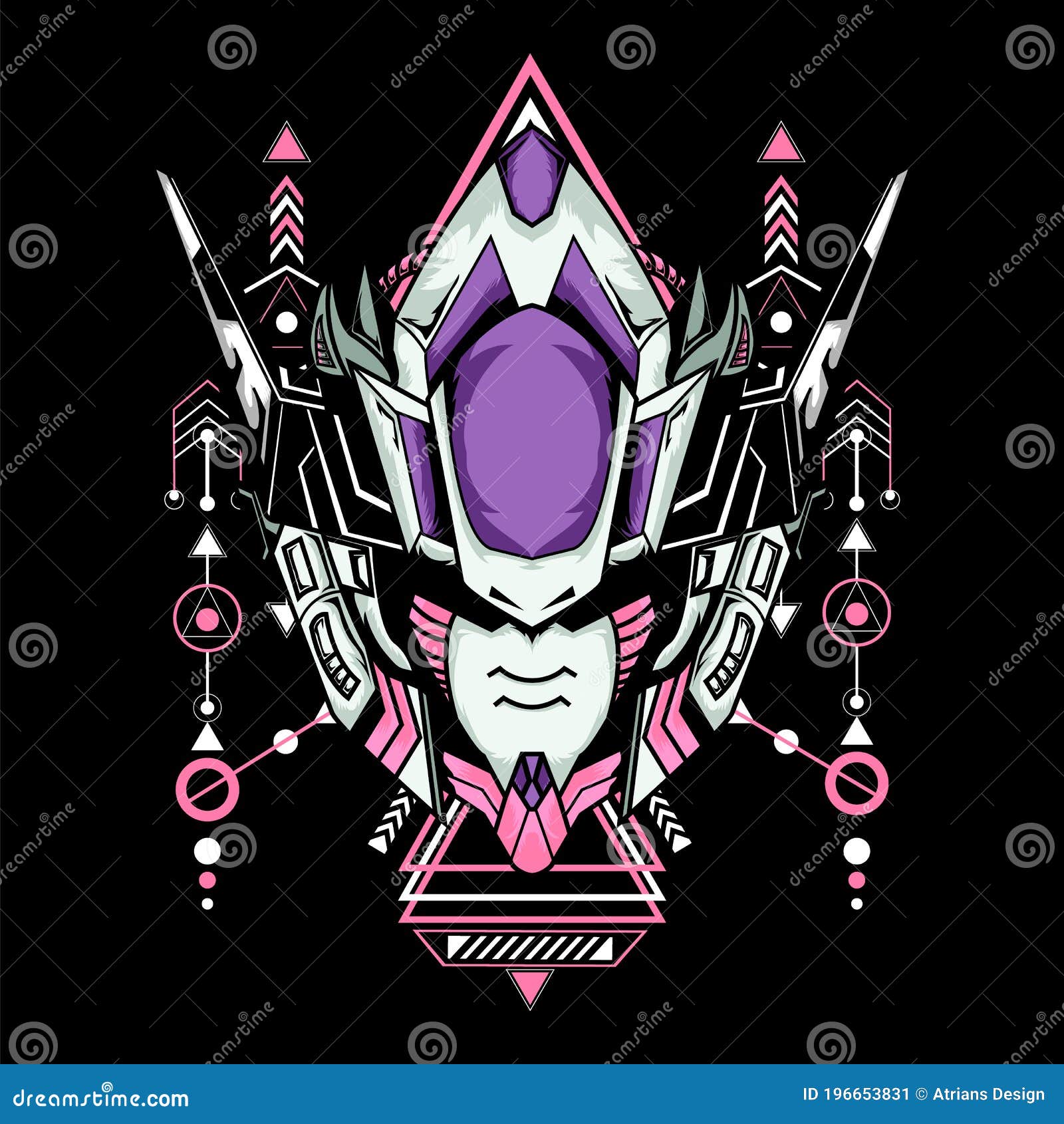 Cyborg Head with Sacred Geometry Frame, Can Use for Tshirt Design Stock ...
