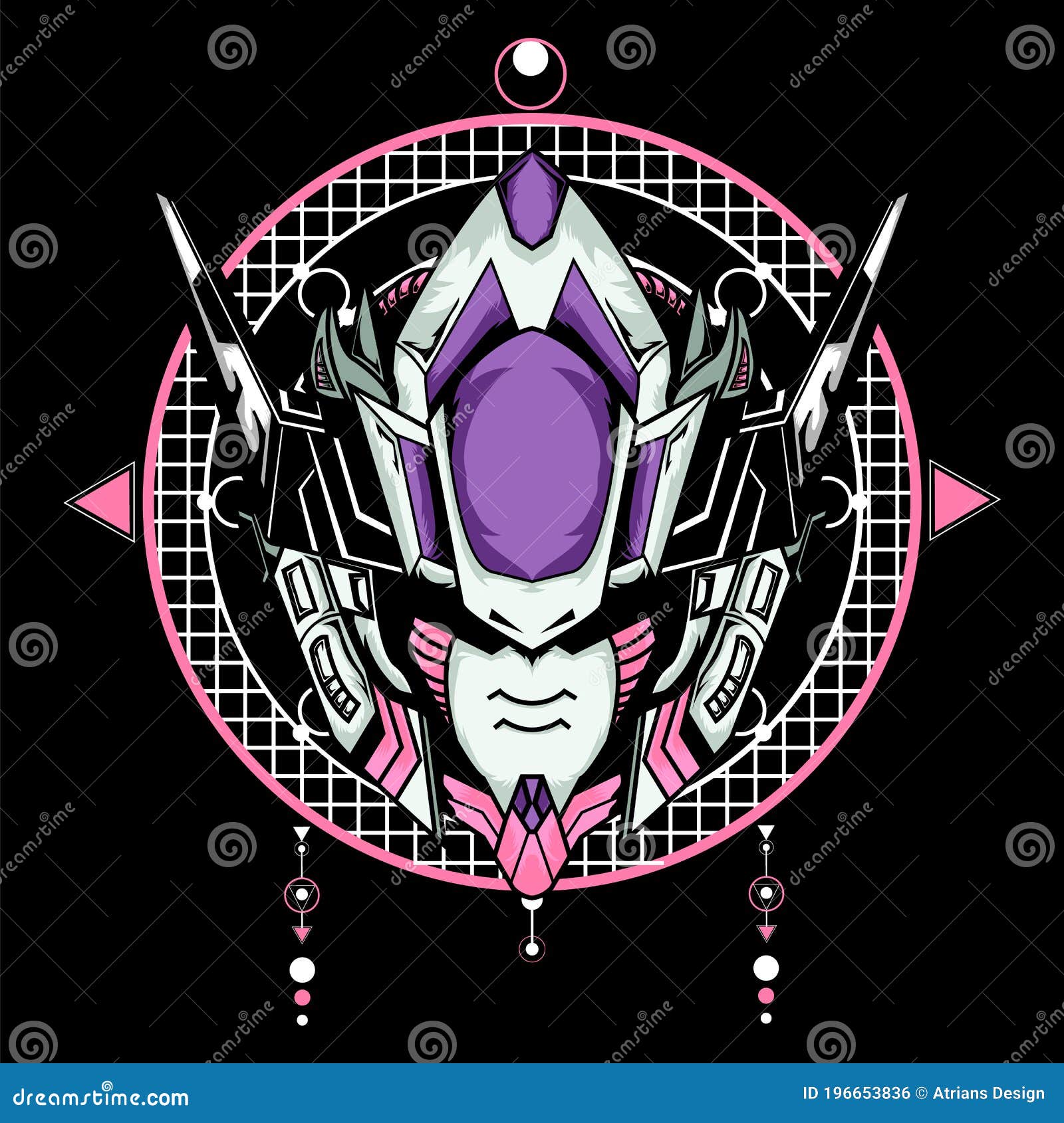 Cyborg Head with Sacred Geometry Frame, Can Use for Tshirt Design Stock ...