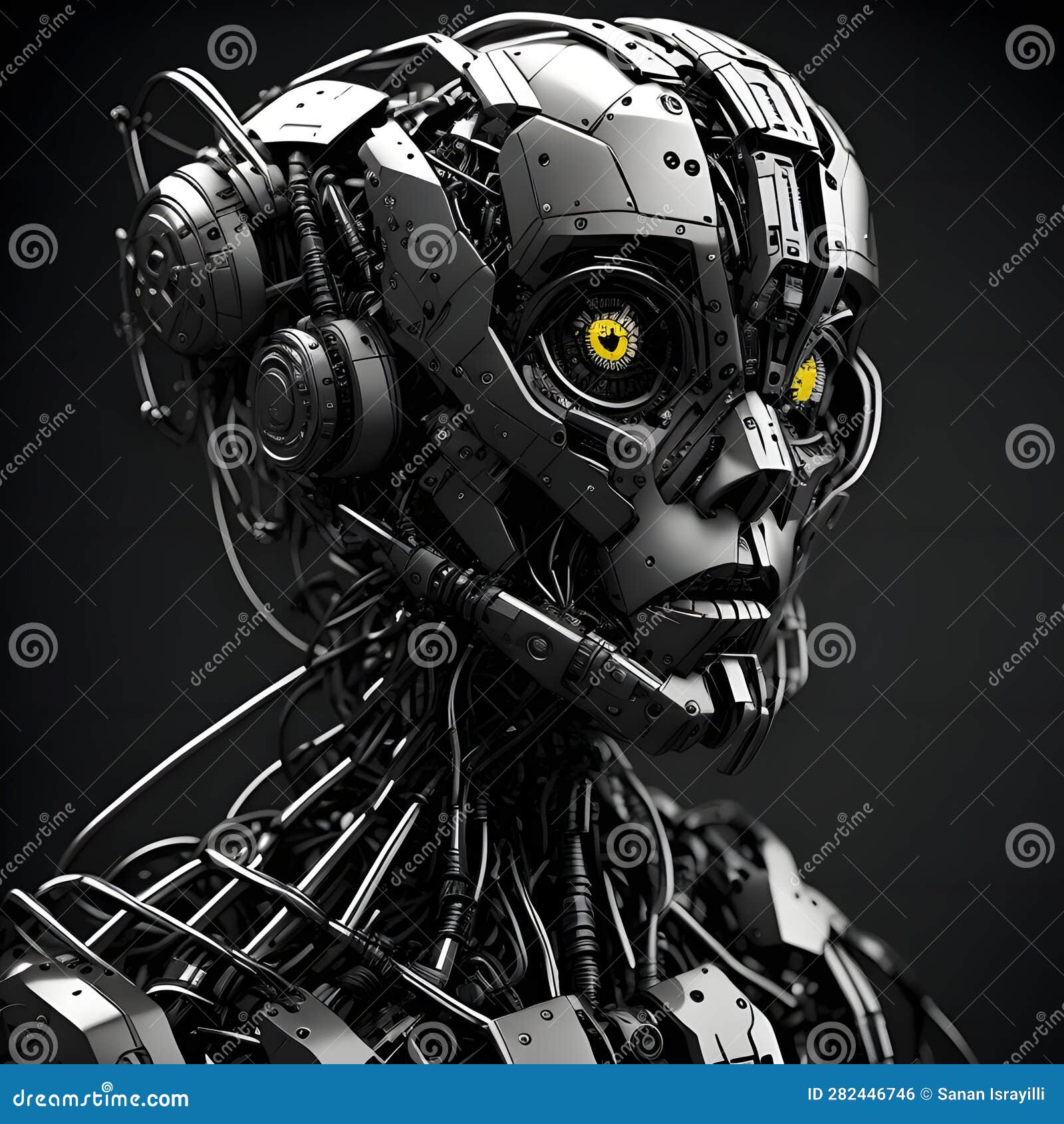 Cyborg with Headphones on a Dark Background. Generative Ai Stock ...