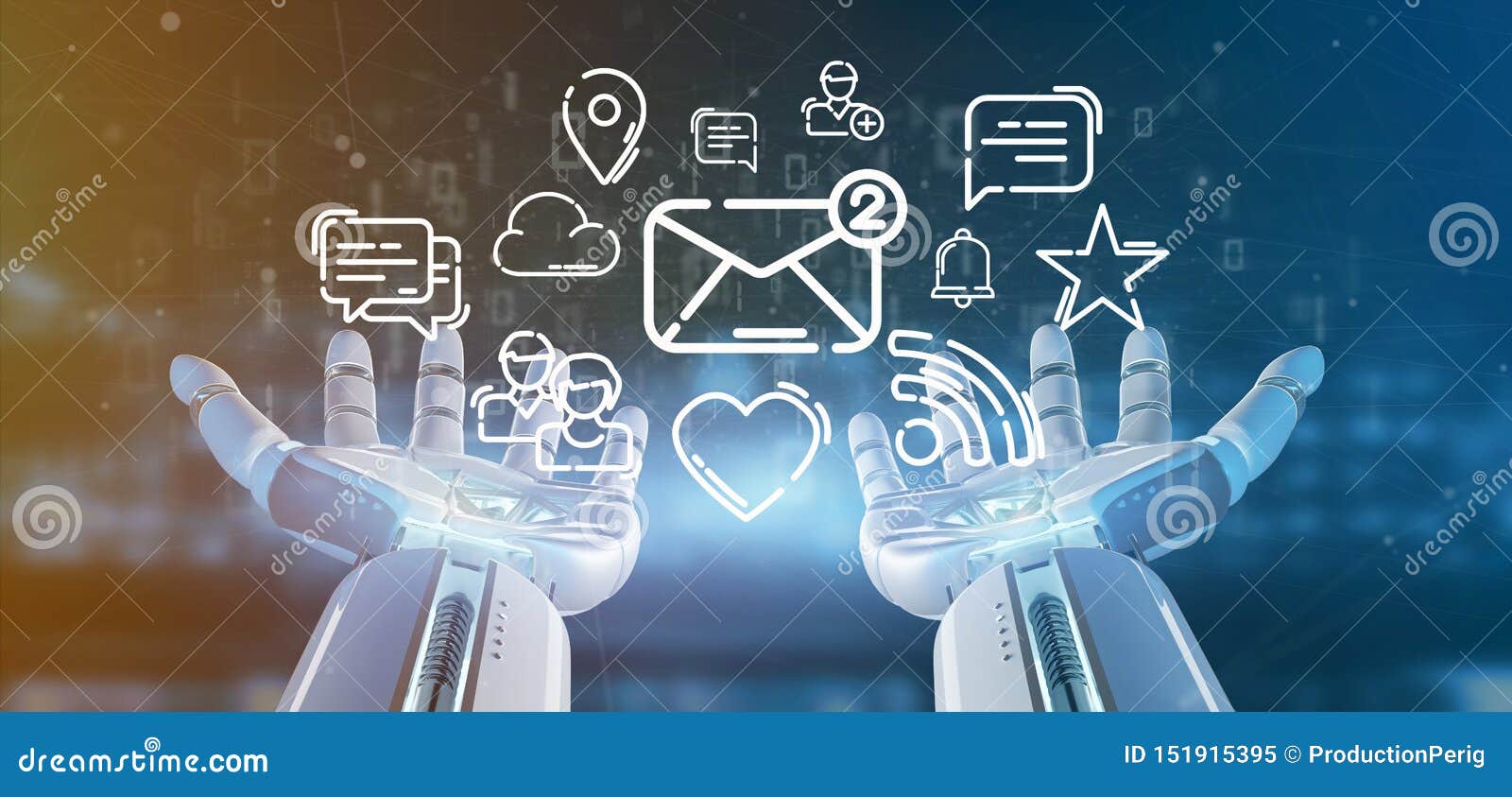 Cyborg Holding a Cloud of Social Media Network Icon Stock Image - Image ...