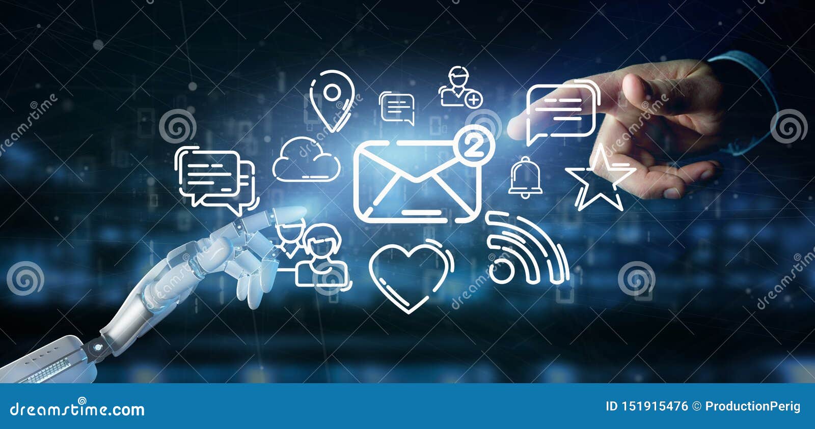 Cyborg Holding a Cloud of Social Media Network Icon Stock Photo - Image ...