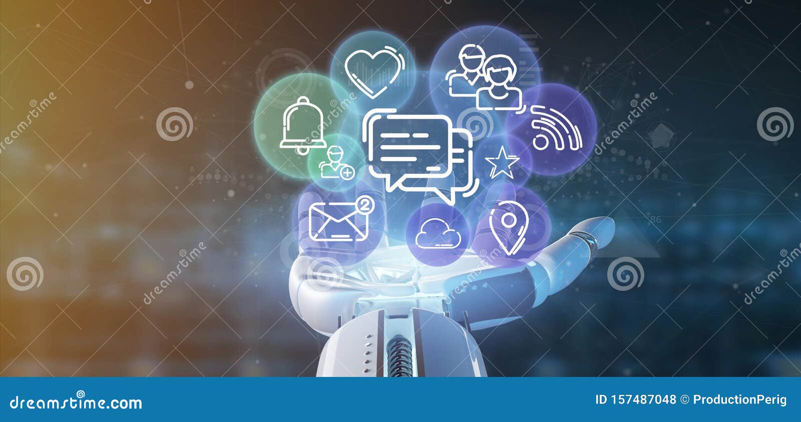 Cyborg Holding a Cloud of Social Media Network Icon Stock Illustration ...