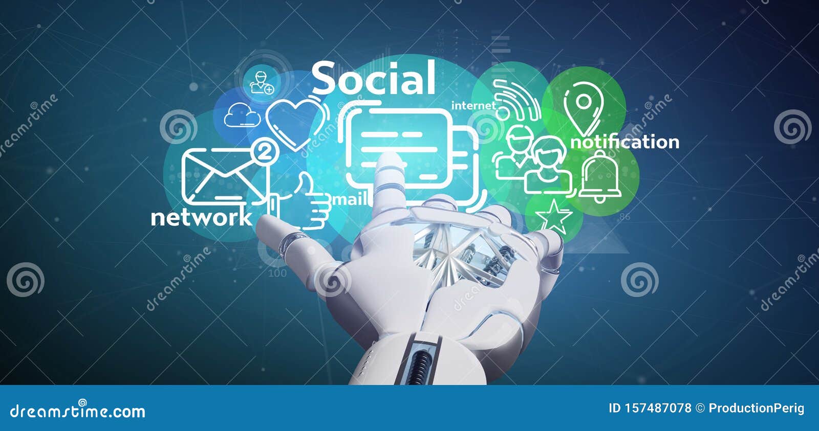 Cyborg Holding a Cloud of Social Media Network Icon Stock Illustration ...