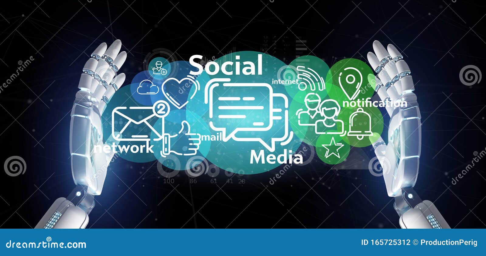 Cyborg Holding a Cloud of Social Media Network Icon Stock Illustration ...