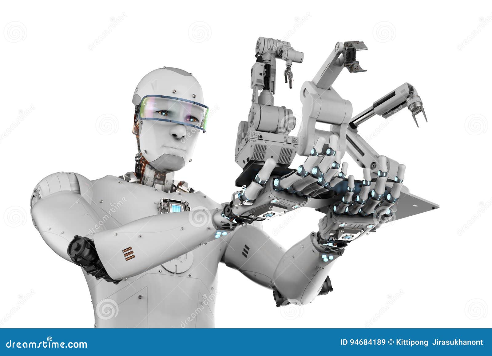 Cyborg Holding Three Robot Arms Stock Illustration - Illustration of ...