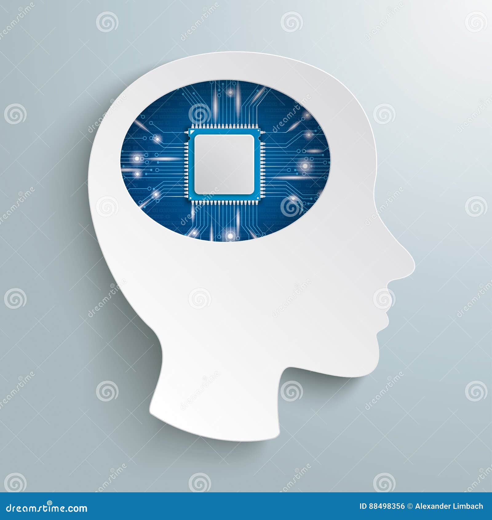 Cyborg Human Head Microchip Lights Stock Vector - Illustration of ...