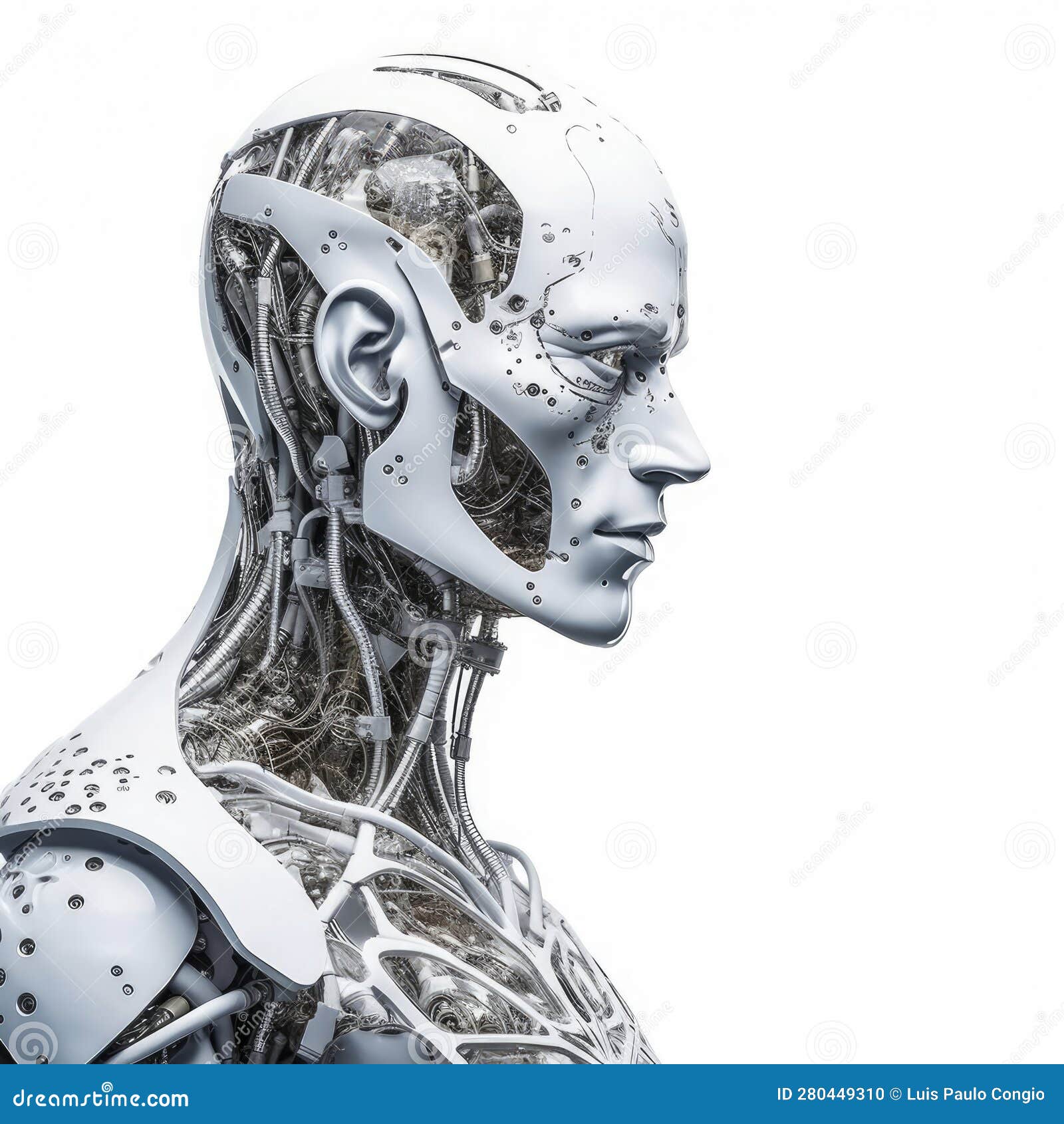 Cyborg, Humanoid Robot In Cargo Bay Watching A Spaceship Flying Into A ...