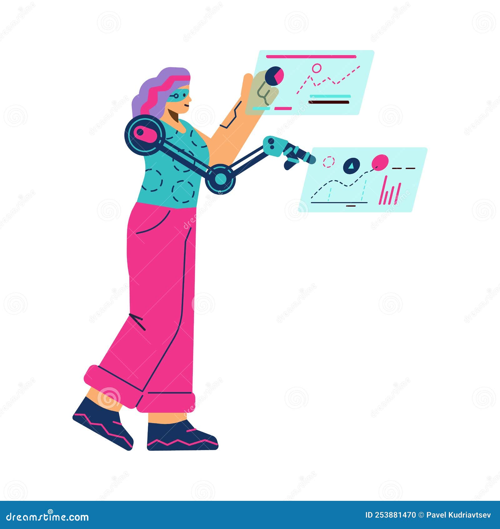 Cyborg Robot Replacing People in Business Process, Flat Vector Isolated ... Cyborg Robot Replacing People in Business Process, Flat Vector Isolated ...
