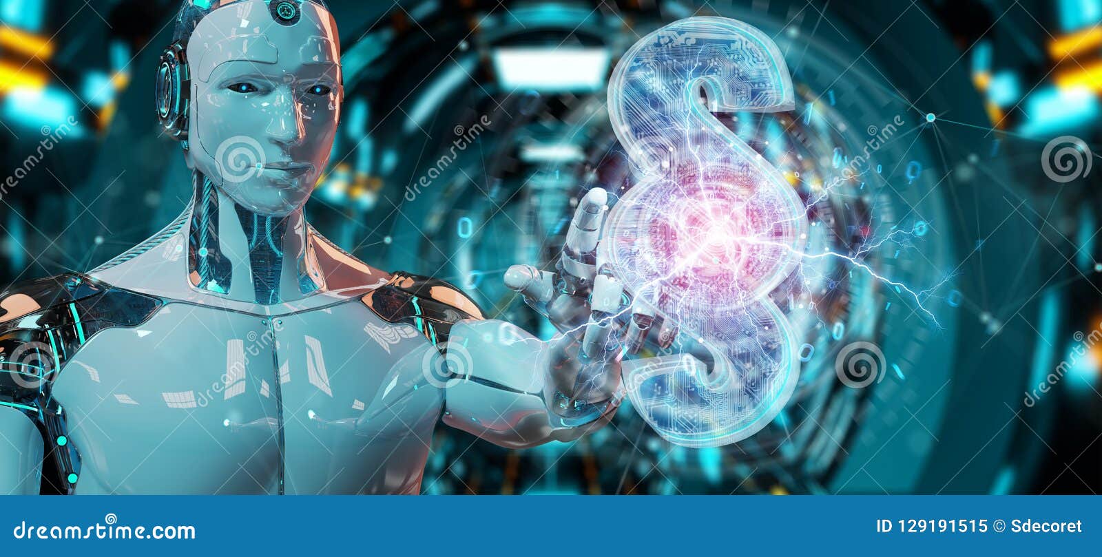 Cyborg Judge Using 3D Rendering Digital Paragraph Law Symbol Stock ...
