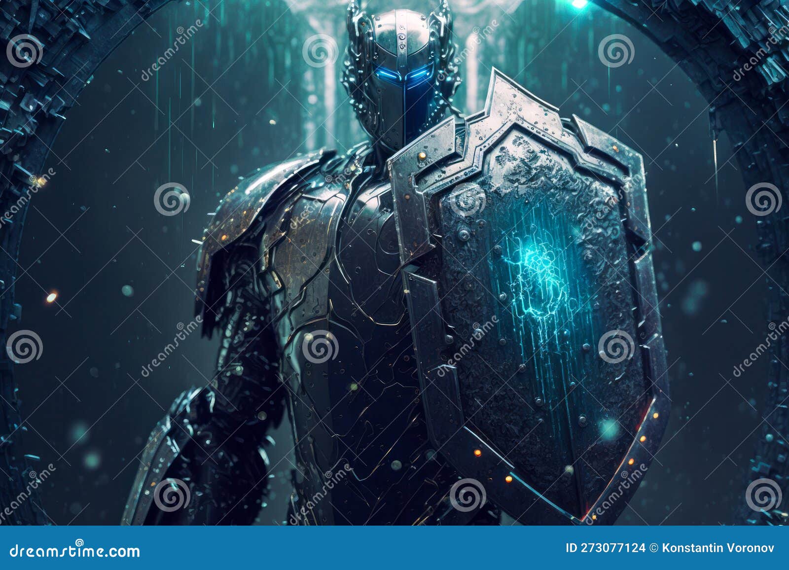 Cyborg Knight with a Shield. Cyber Space. Security, Protection Safety ...