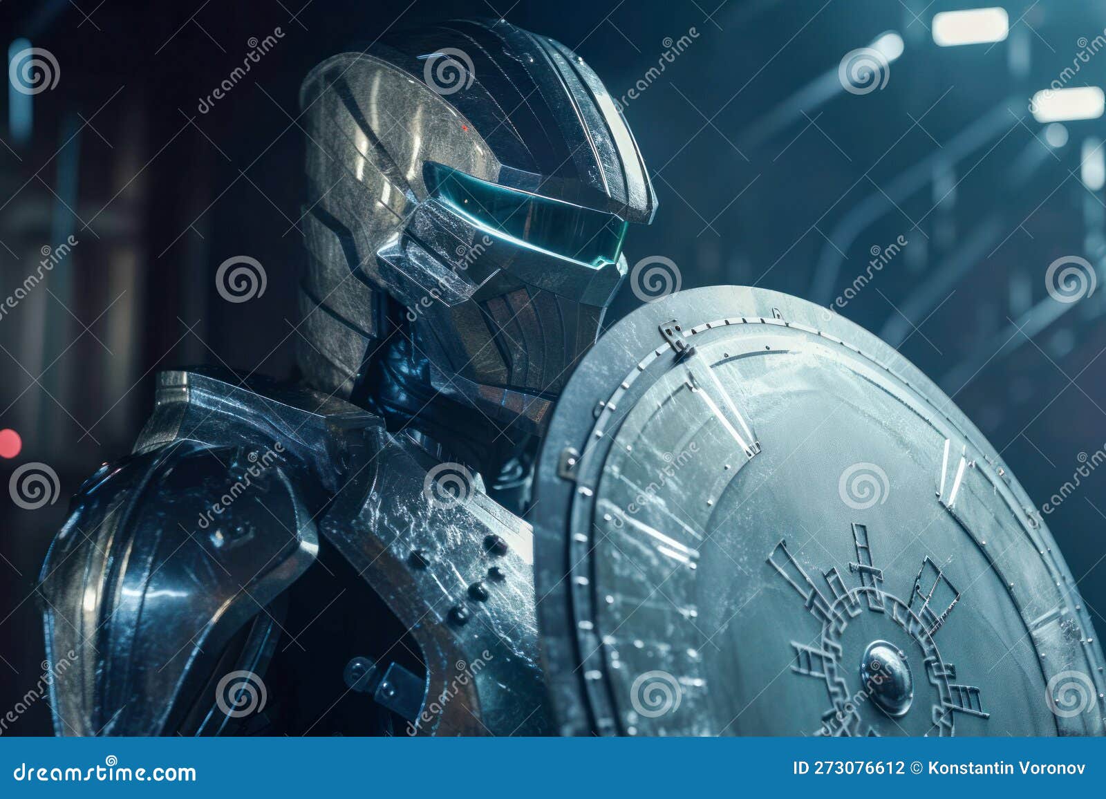 Cyborg Knight with a Shield; Cyberspace. Security, Protection Safety of ...