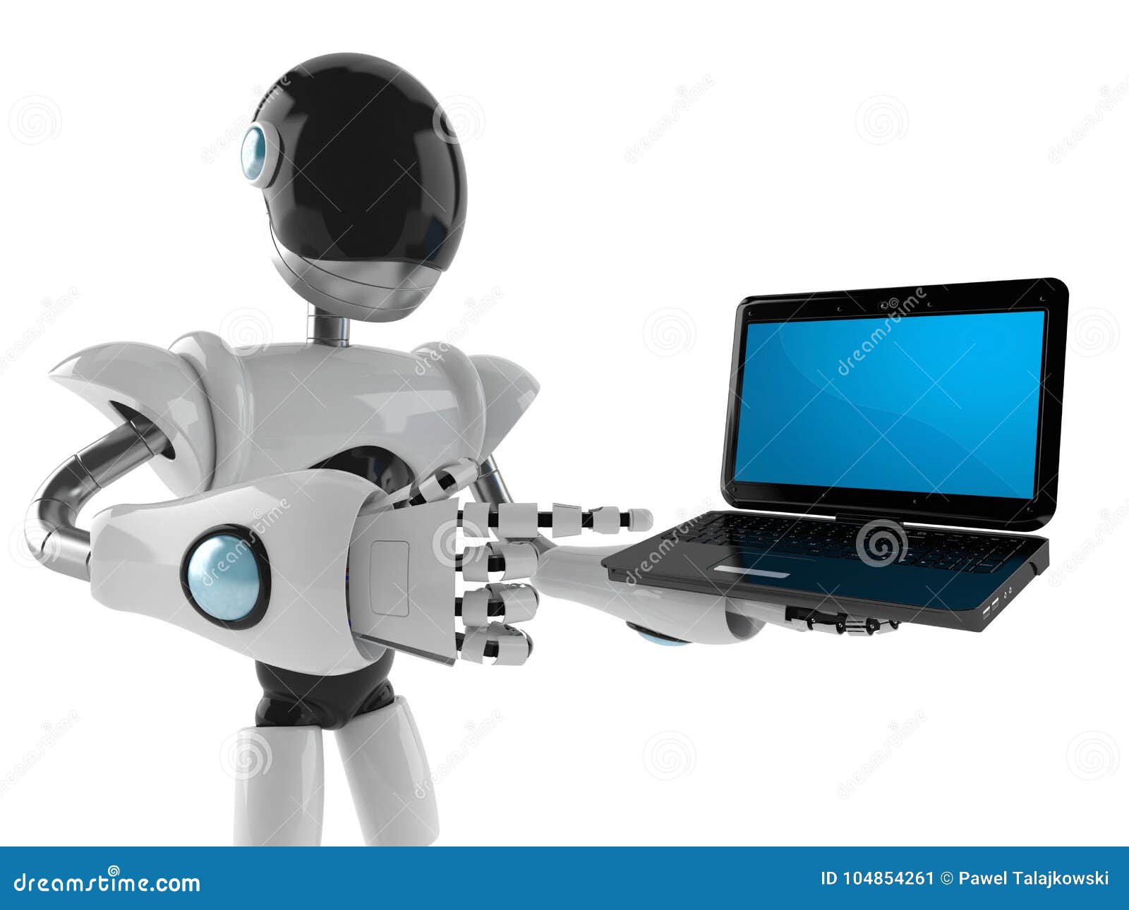 Cyborg with laptop stock illustration. Illustration of notebook - 104854261