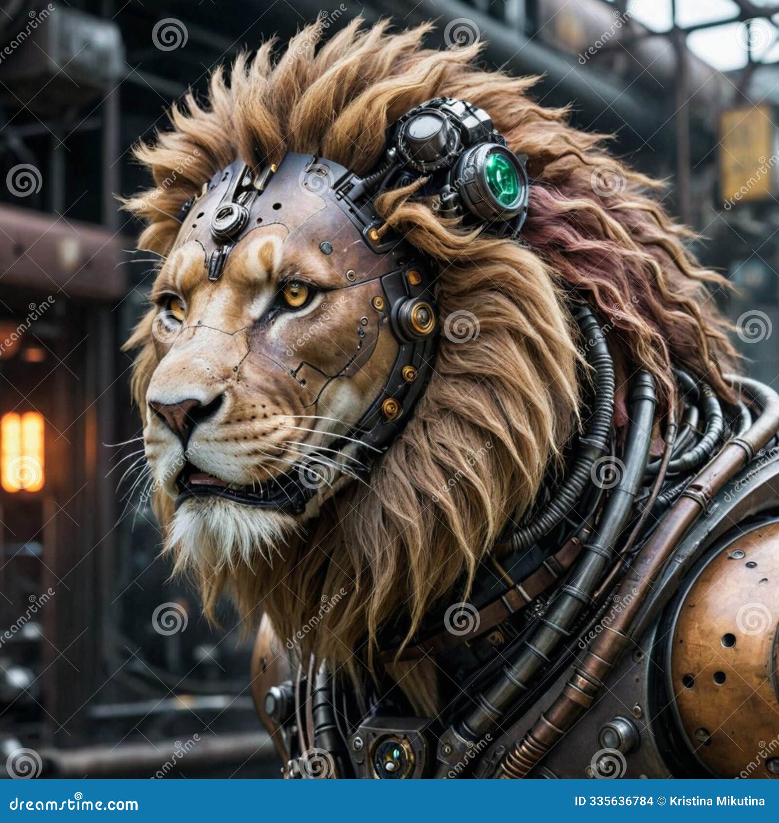 A Cyborg Lion in Steampunk Style. Artificial Intelligence. Stock ...