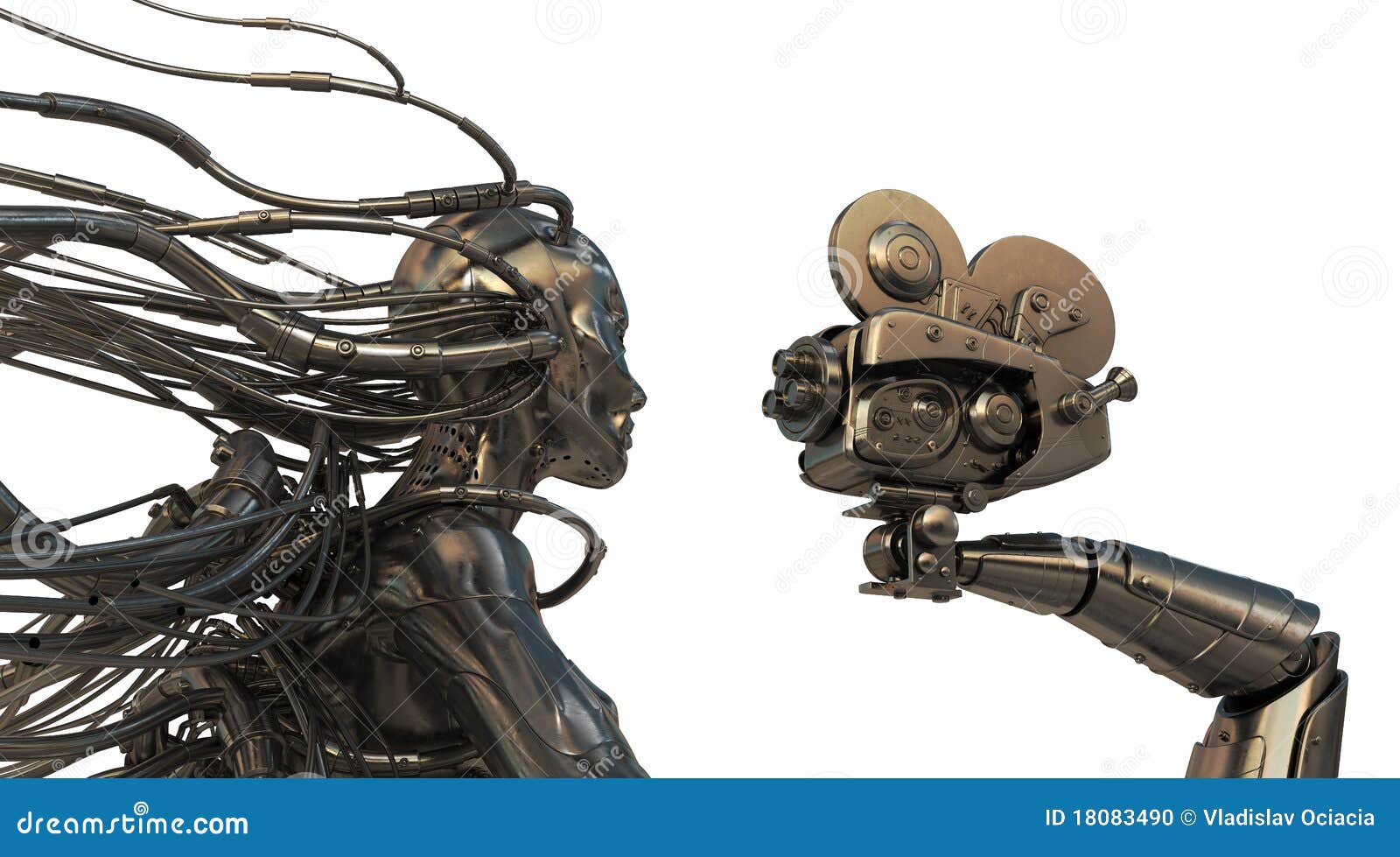 Cyborg Mit Seilzügen Vom Kopf Gibt Interview Stock Abbildung ...