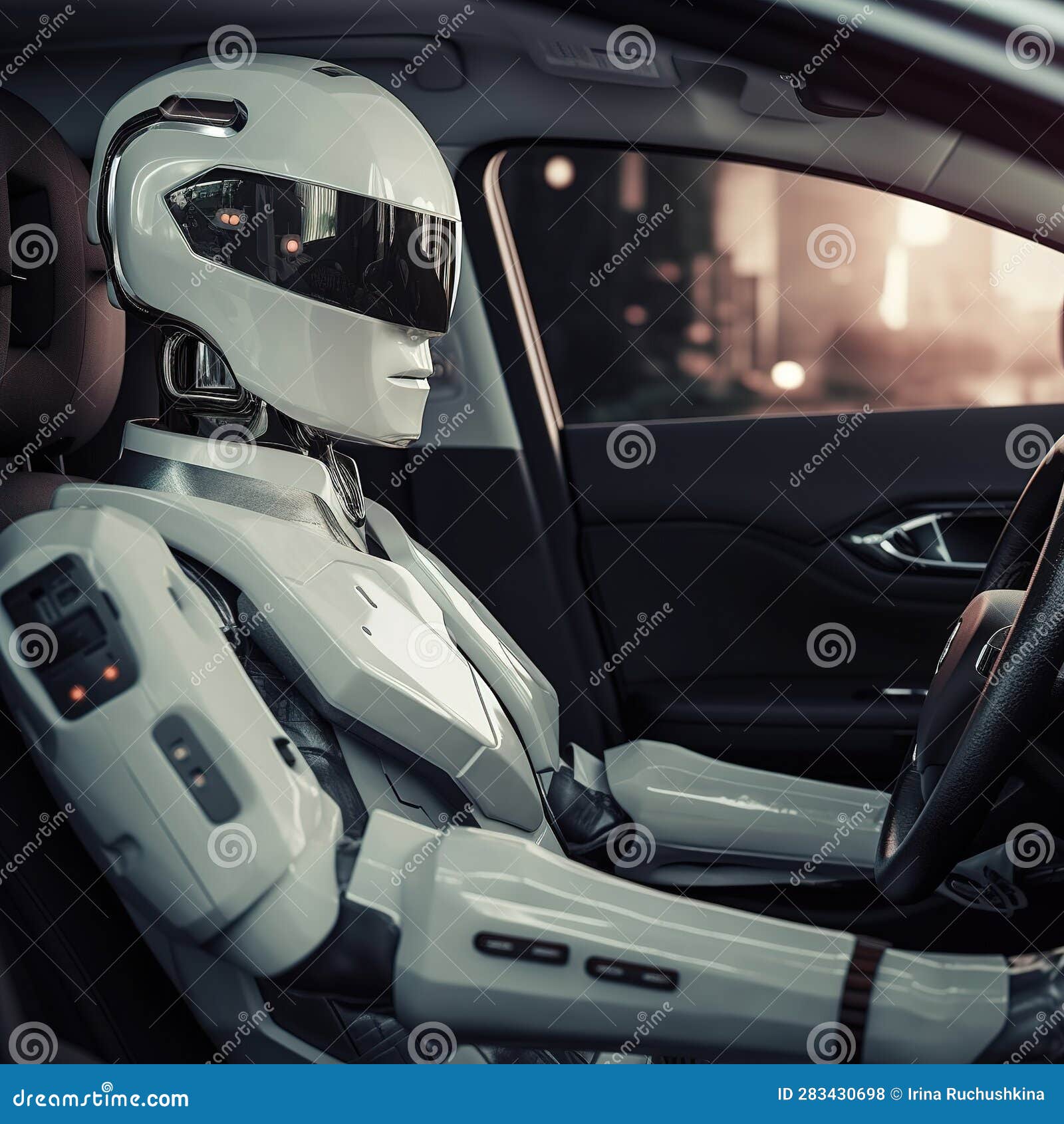 Cyborg in a Modern Car. Generative AI Stock Illustration - Illustration ...