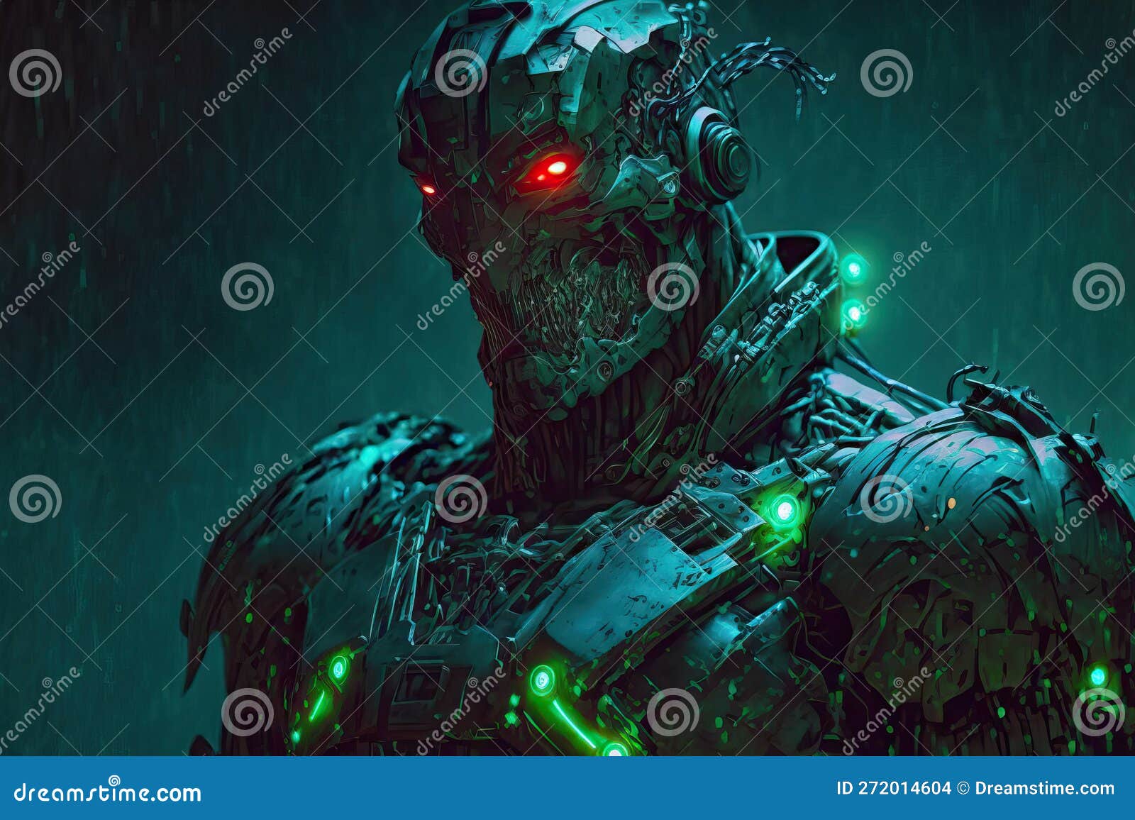 Cyborg with Moody, 80s Blue Green Lighting Stock Illustration ...