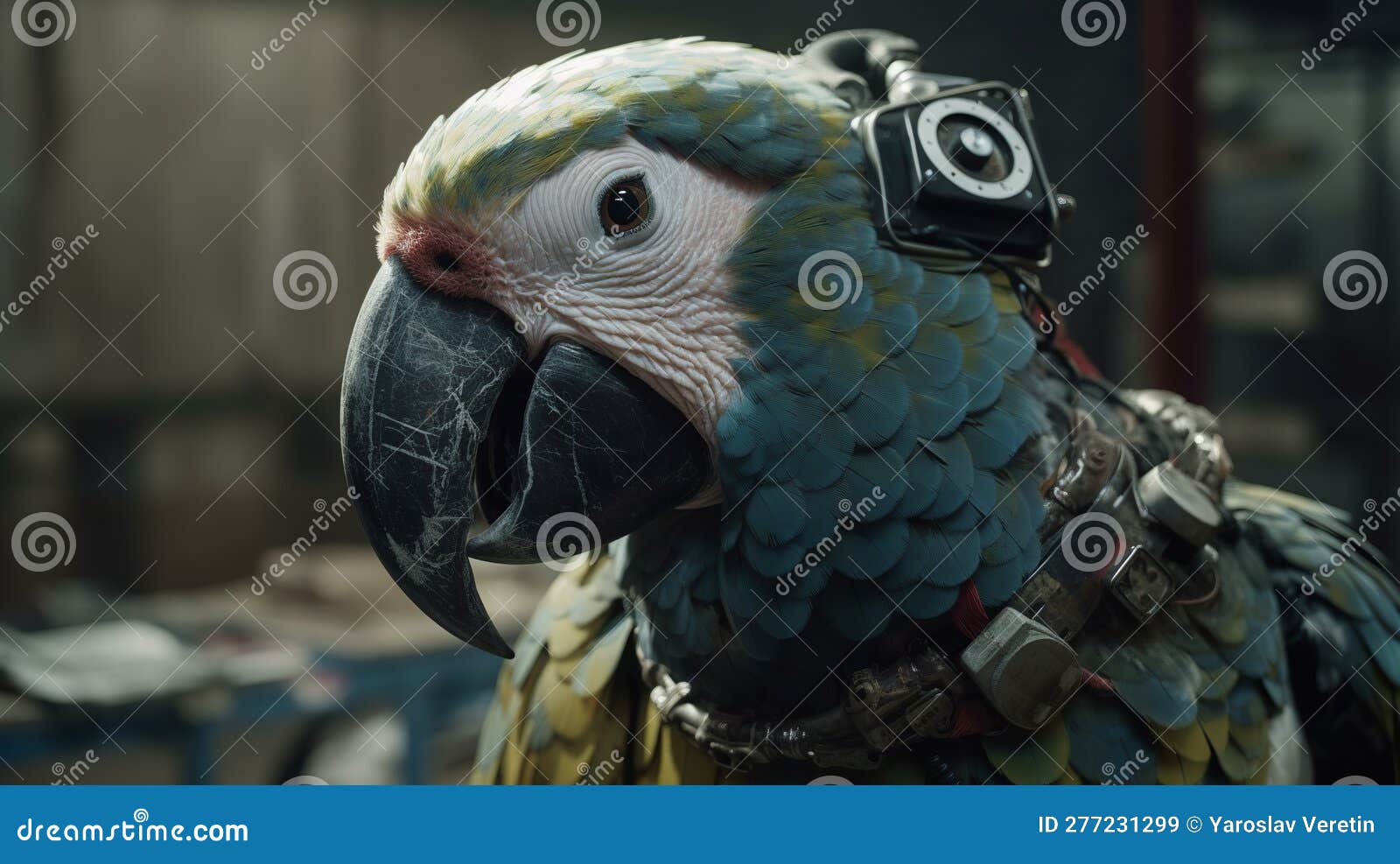 A Cyborg Parrot in a Post Apocalyptic World, Perched on a Rusted Metal ...