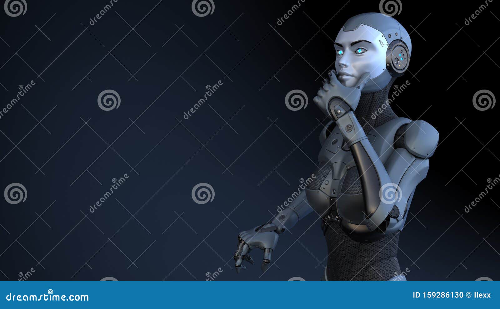 Cyborg in a pensive pose stock illustration. Illustration of robot ...