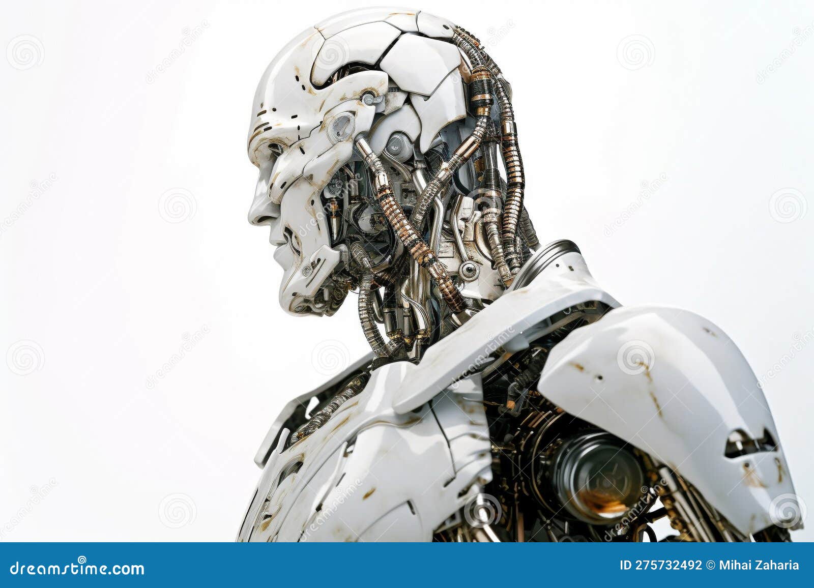 A Cyborg Portrait in Studio, Isolated on White Background. Generative ...