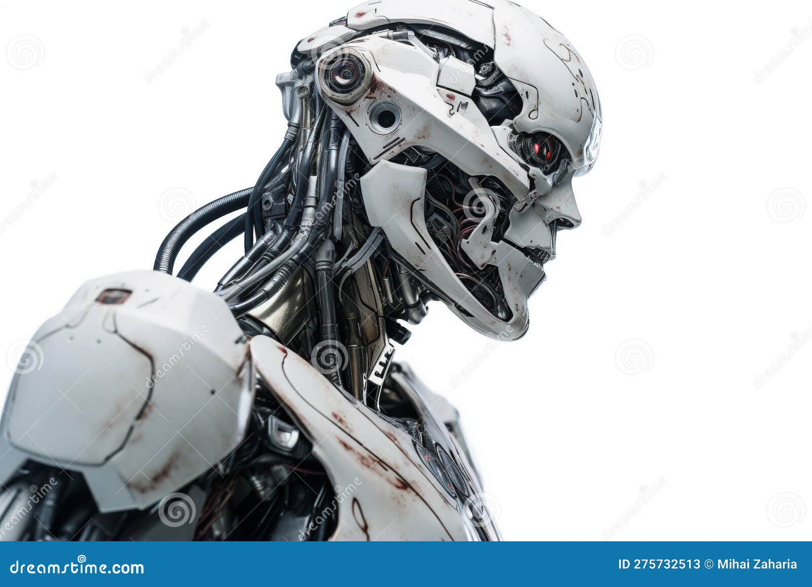 A Cyborg Portrait in Studio, Isolated on White Background. Generative ...