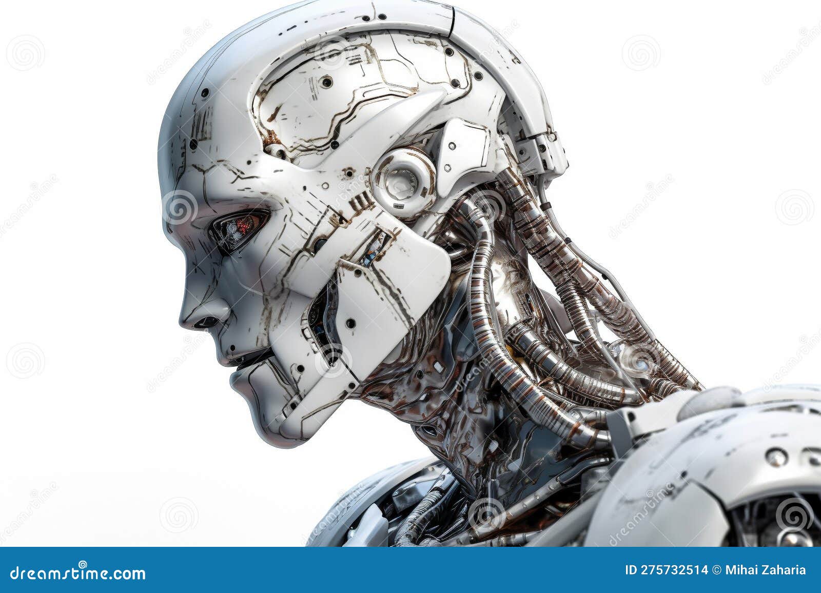 A Cyborg Portrait in Studio, Isolated on White Background. Generative ...