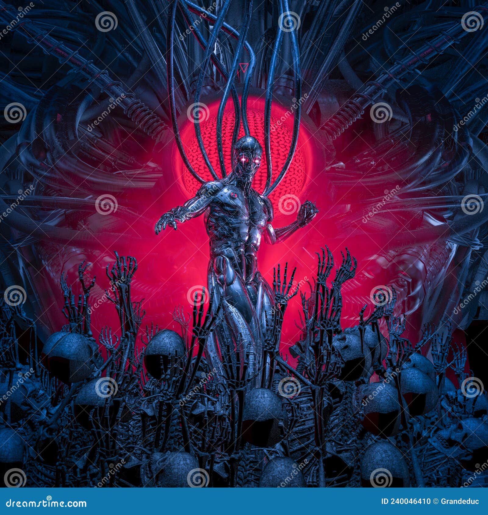 Cyborg raising the undead stock illustration. Illustration of ...