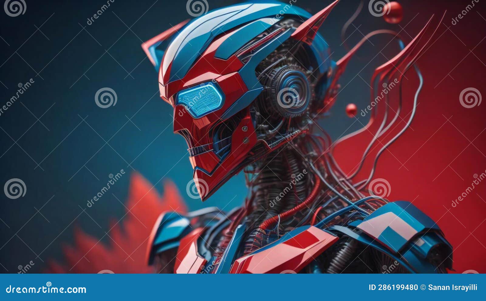 Cyborg with Red and Blue Background. Generative Ai Stock Photo - Image ...
