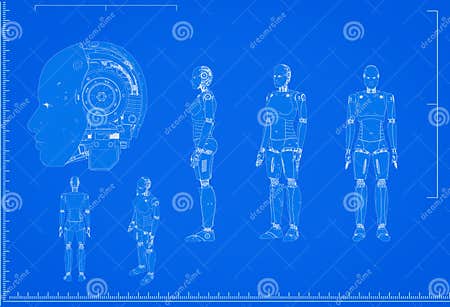 Cyborg or robot blueprint stock illustration. Illustration of android ...