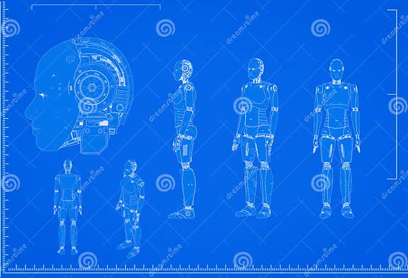 Cyborg or robot blueprint stock illustration. Illustration of android ...