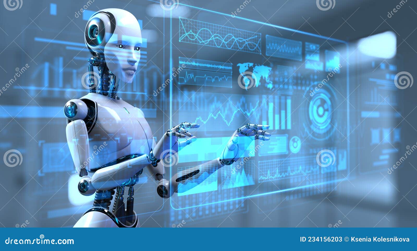 Cyborg Robot 3d Render. Robotic Process Automation RPA Data Analysis ...