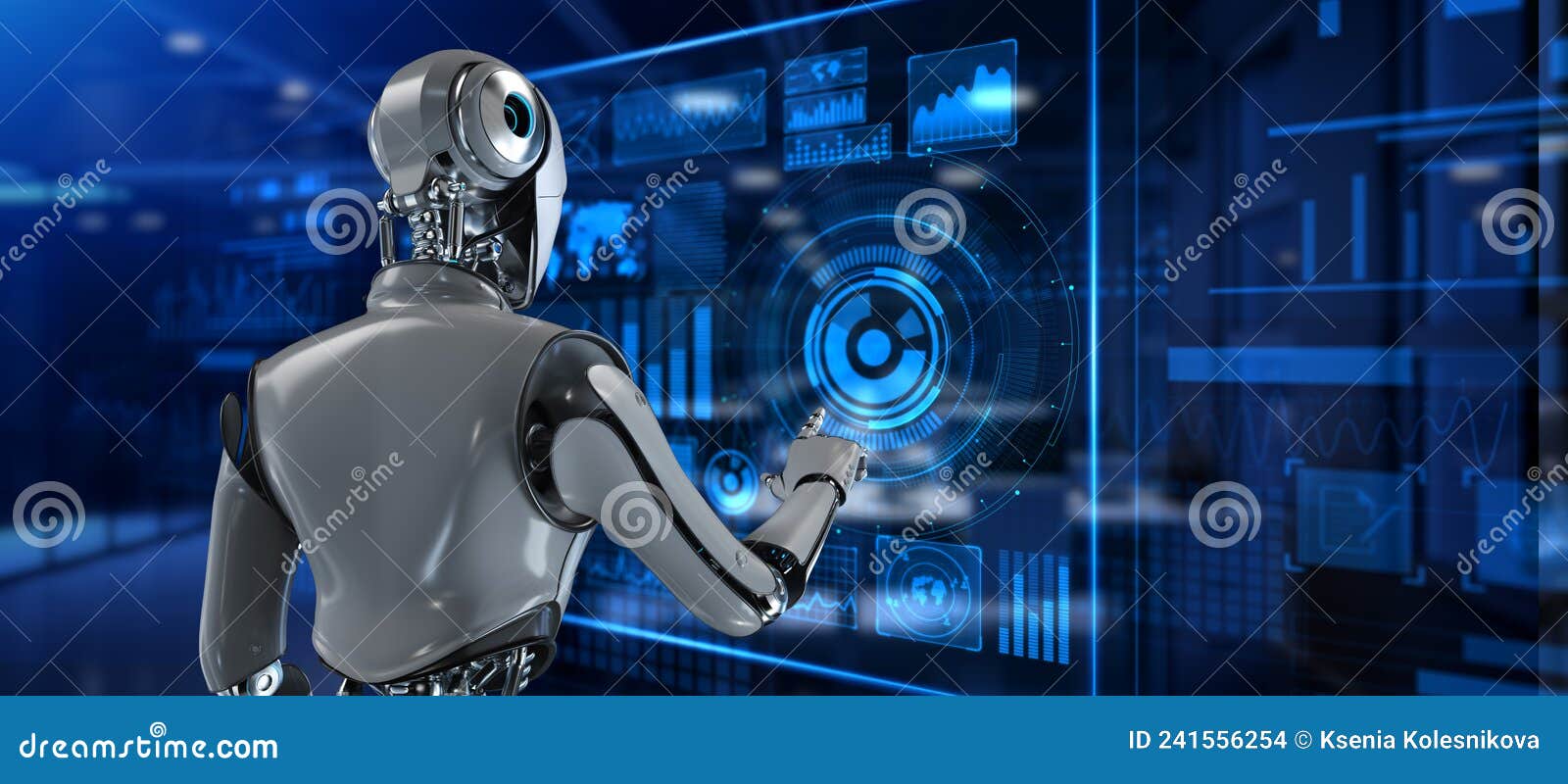 Cyborg Robot 3d Render. Robotic Process Automation RPA Data Analysis ...