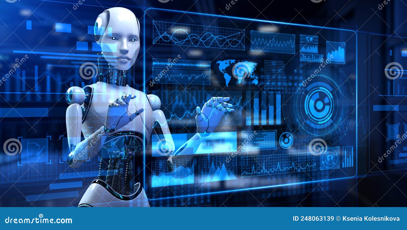 Cyborg Robot 3d Render. Robotic Process Automation RPA Data Analysis ...