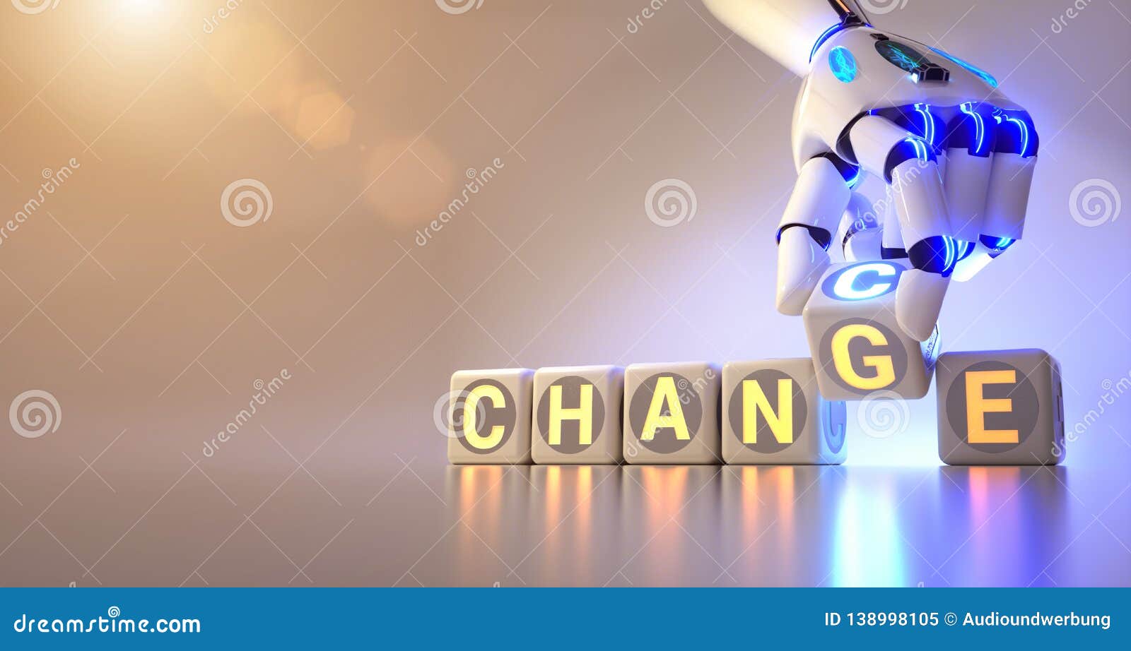 Cyborg Robot Hand Changes Text Cube from Change To Chance - Ai Concept ...
