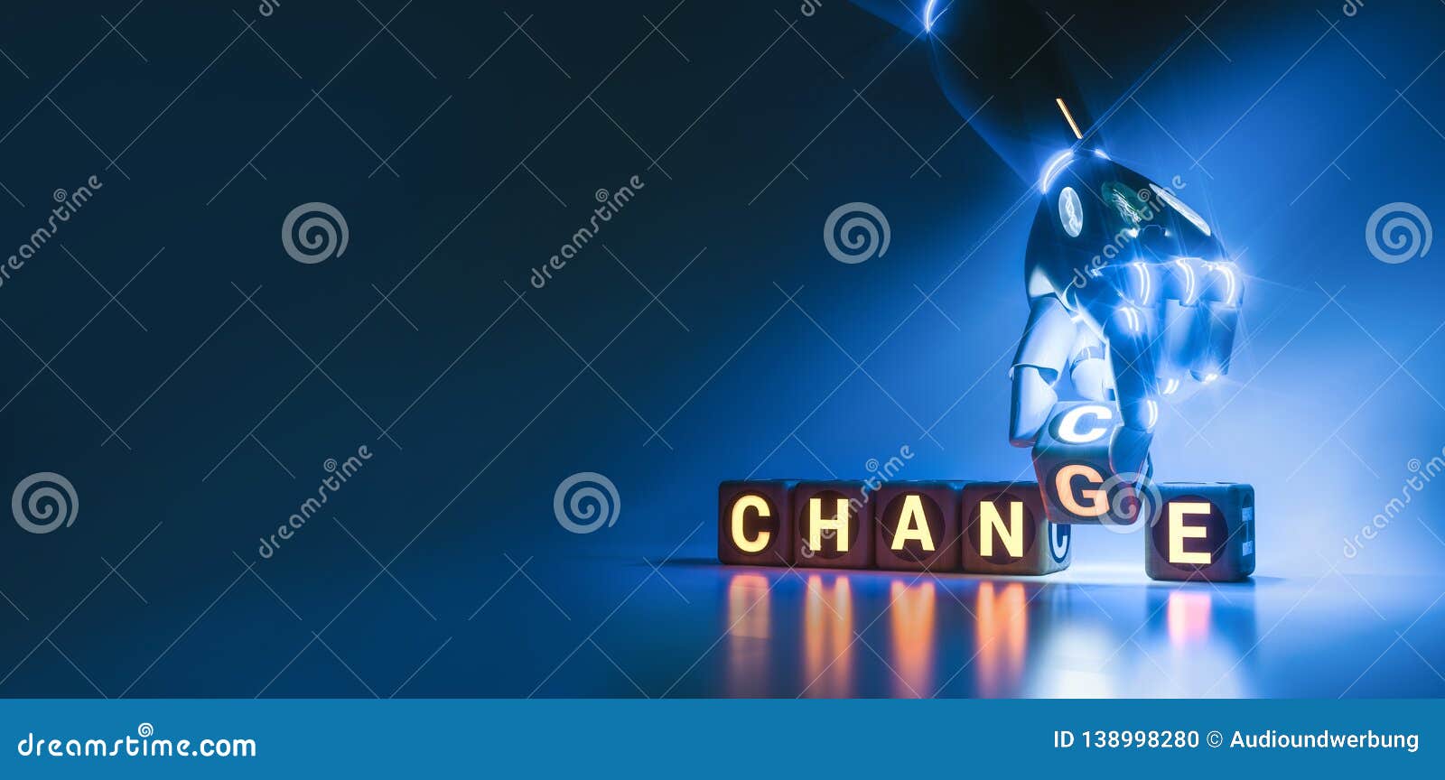 Cyborg Robot Hand Changes Text Cube from Change To Chance - Ai Concept ...