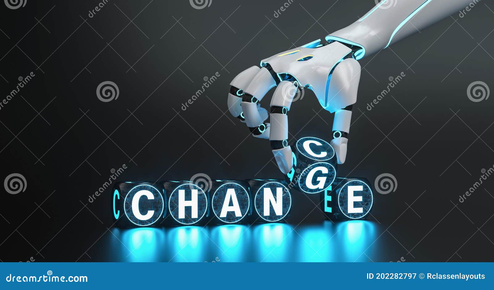 Cyborg Robot Hand Changes Text Cube from Change To Chance - Ai Concept ...