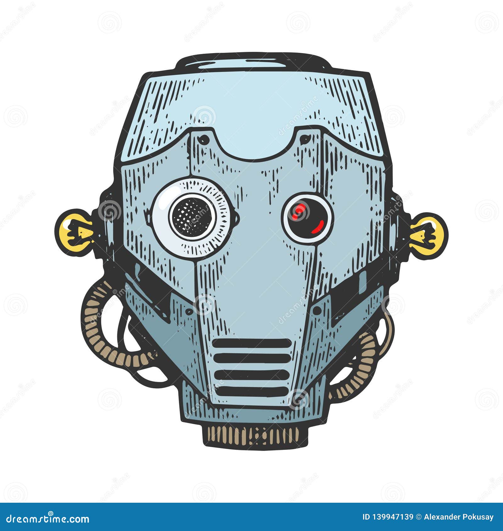 Cyborg Robot Head Engraving Vector Illustration Stock Vector ...
