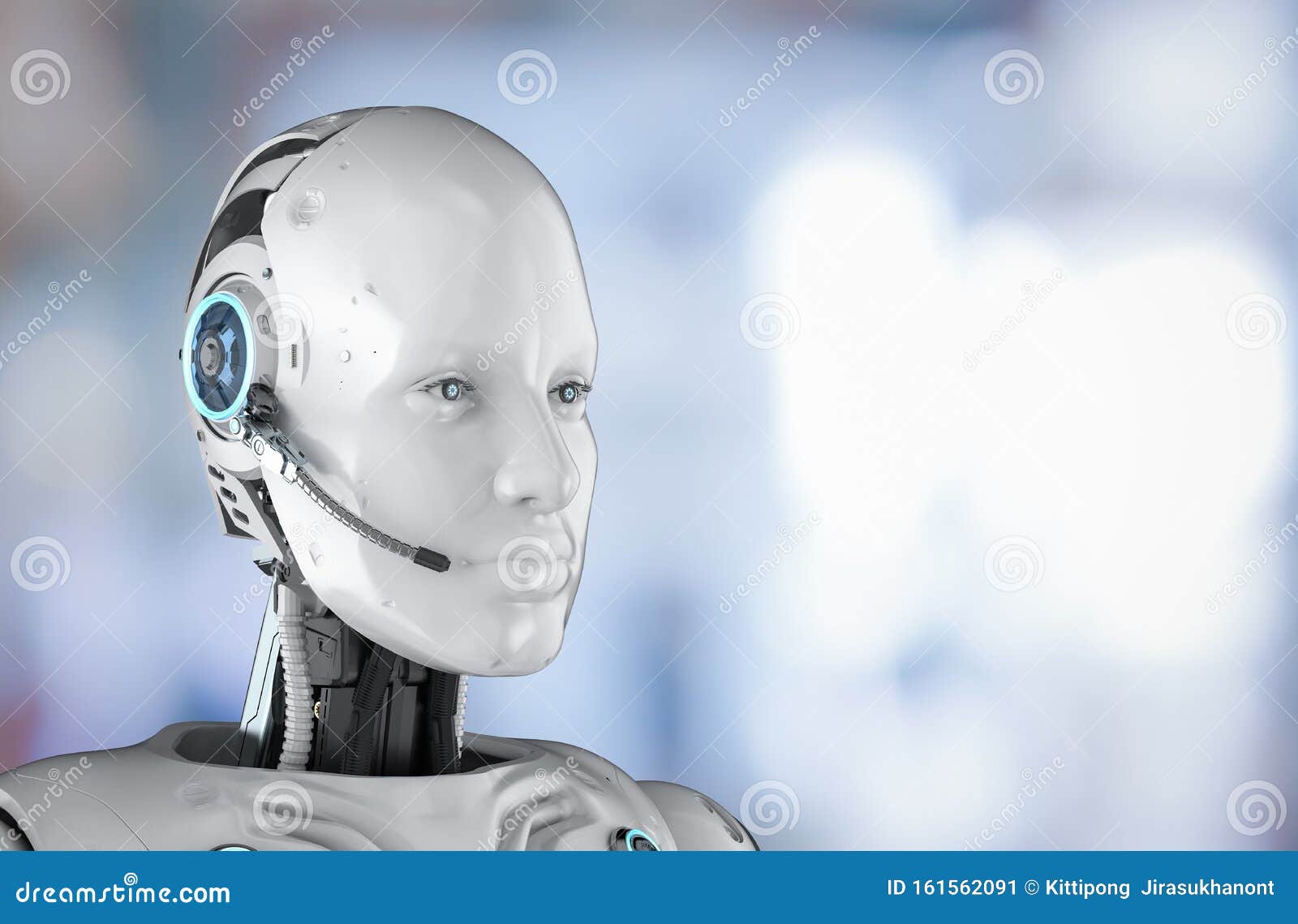 AI Robot With Headset In Empty Call Center. Automation Replacing Human ...