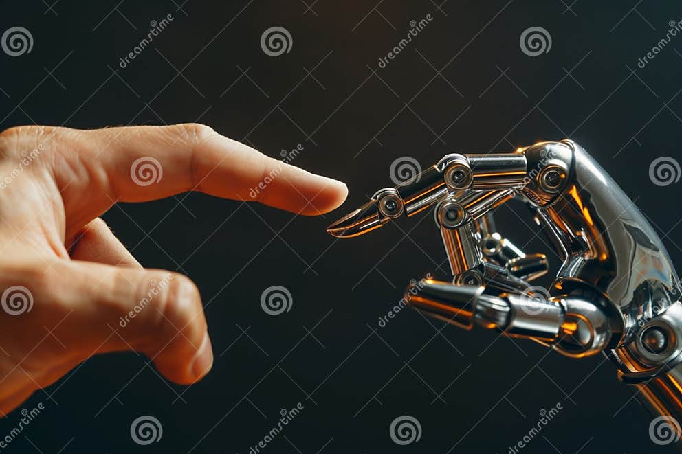 Cyborg Robotic Finger Touching Human Finger - AI Generated Stock ...