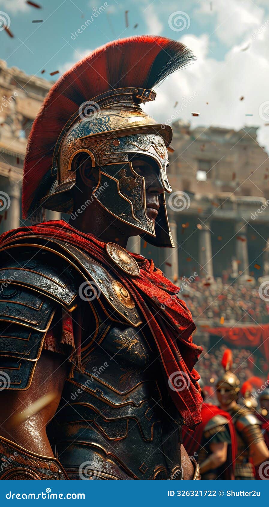 Cyborg Roman Warrior in Digital Armor Commanding Legions in a Virtual ...