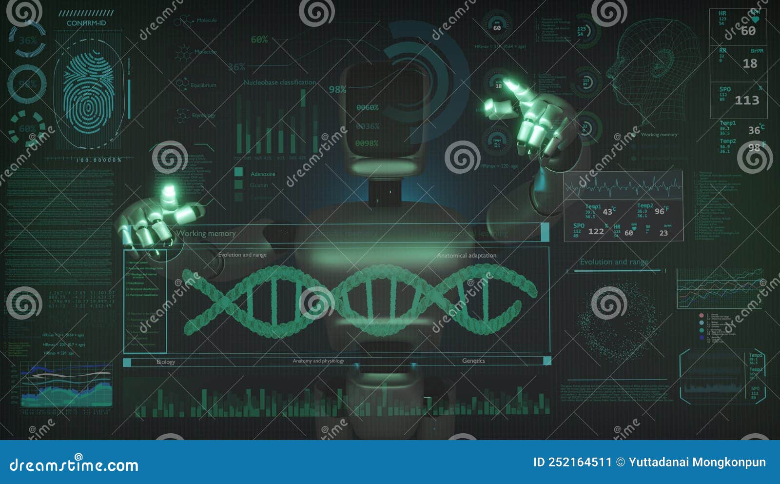 Cyborg scanning human DNA. stock illustration. Illustration of research ...