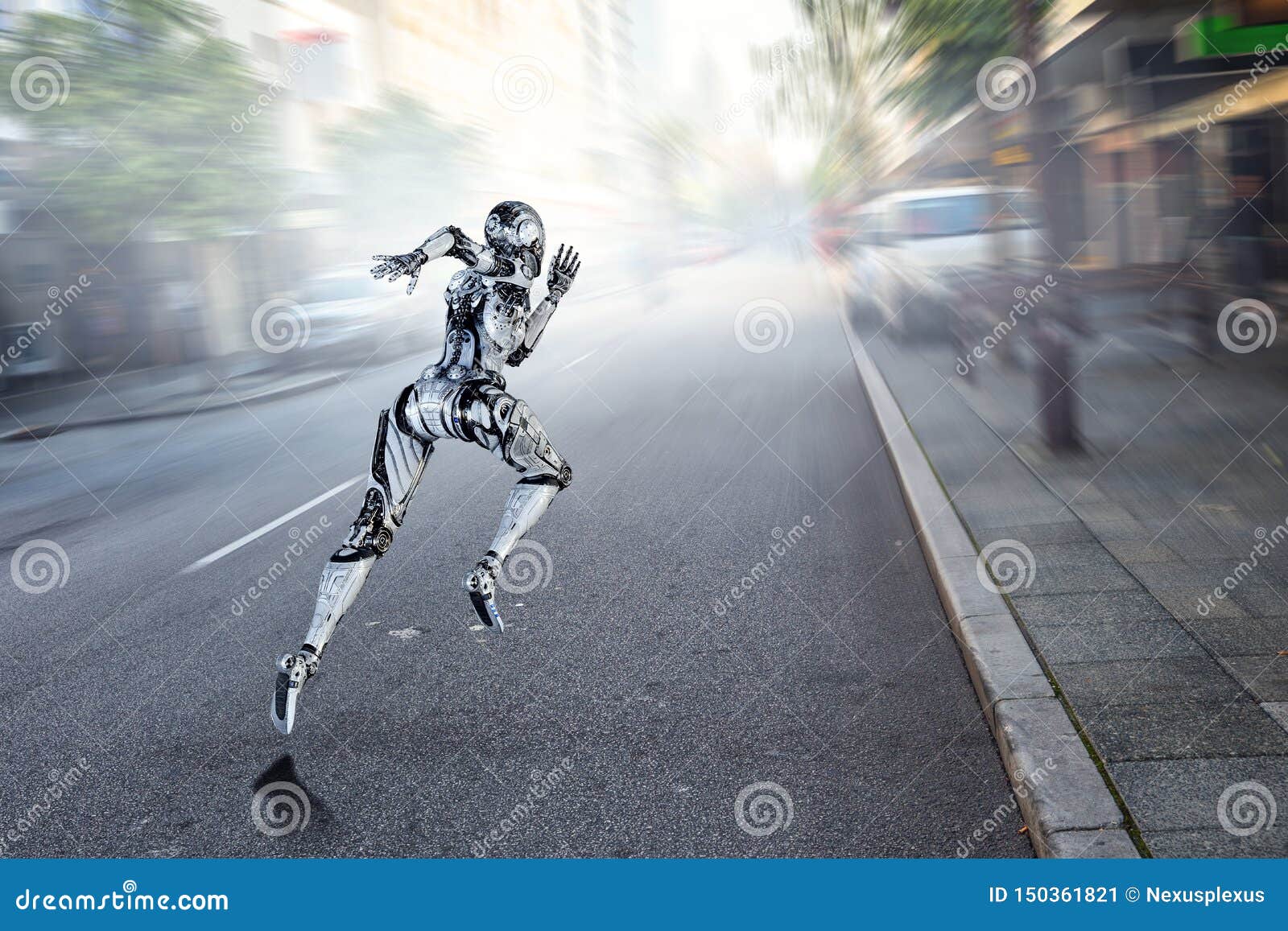 Cyborg Silver Running Woman. Mixed Media Stock Image - Image of ...