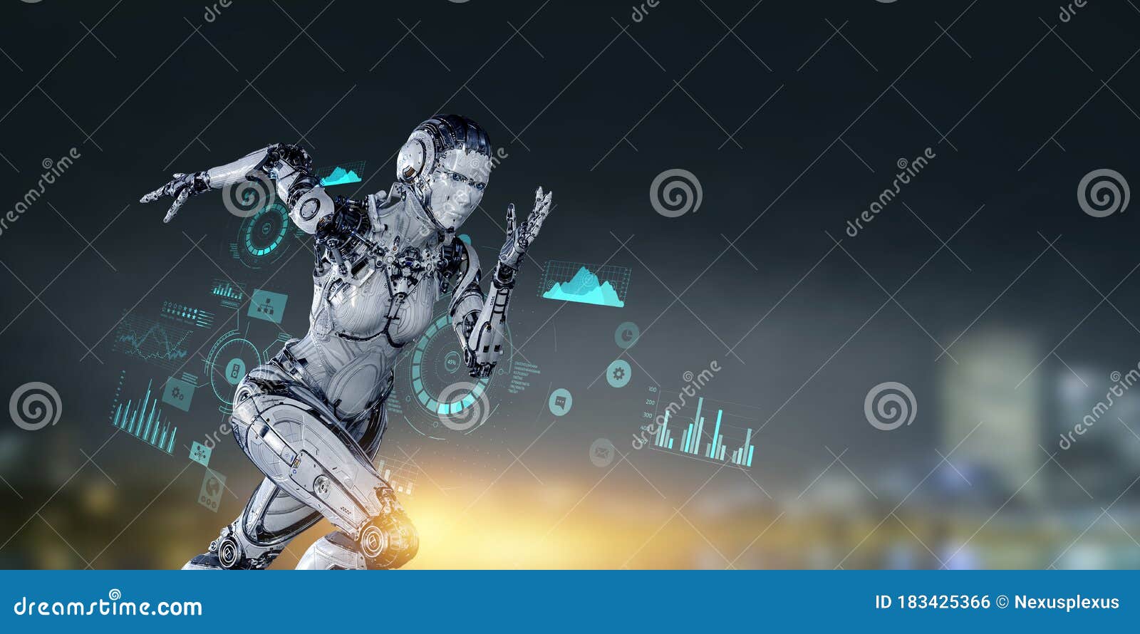 Cyborg Silver Running Woman. Mixed Media Stock Photo - Image of robot ...