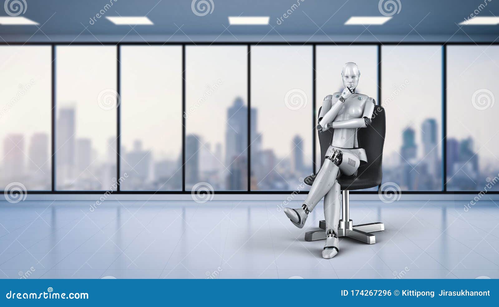 Cyborg sit in chair stock illustration. Illustration of legs - 174267296
