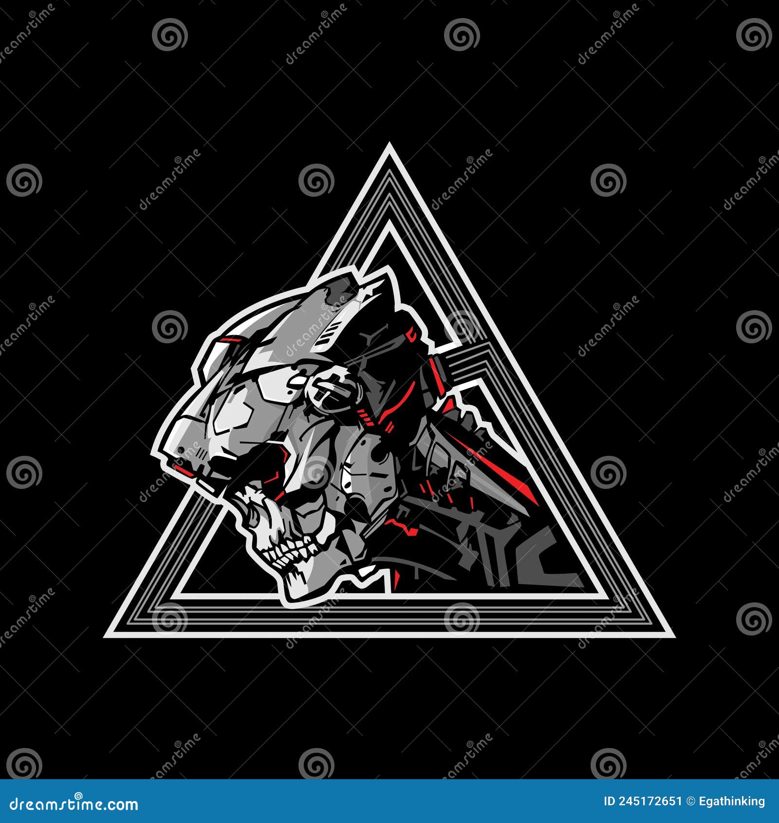 Cyborg Skull Head Vector Illustration Stock Vector - Illustration of ...