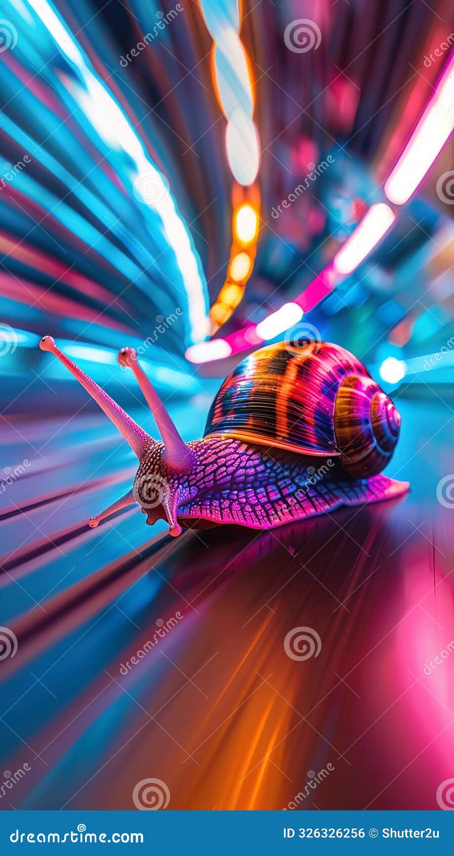 Cyborg Snail with Neon Highlights Speeding through a Sci Fi Tunnel ...