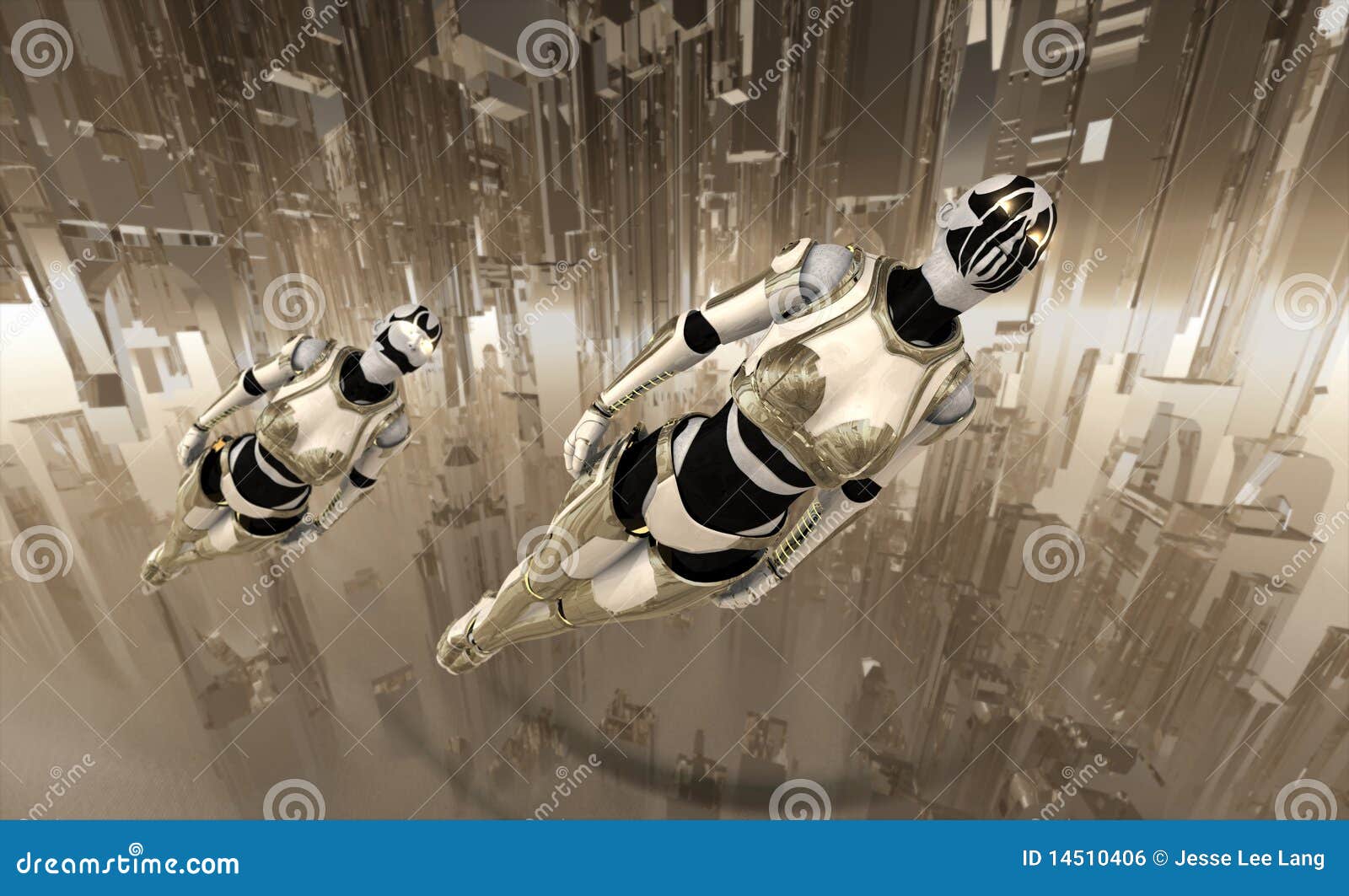 Cyborg soldiers flying stock illustration. Illustration of robot - 14510406