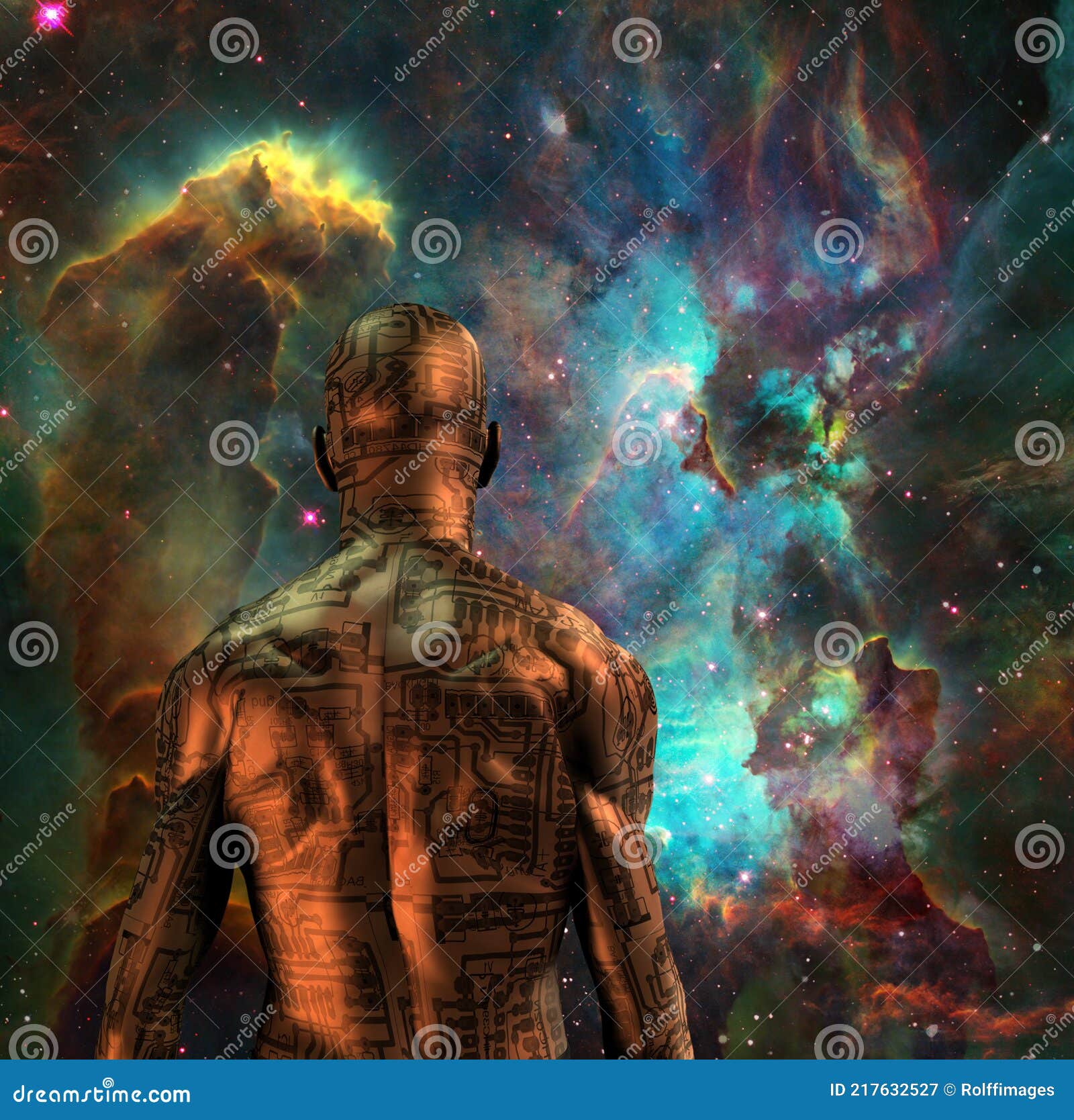 Cyborg in Space stock illustration. Illustration of information - 217632527